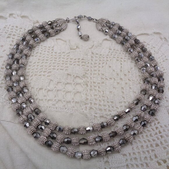 Trifari | Jewelry | Vintage Trifari 3 Strand Silver Tone Textured Bead Necklace | Poshmark